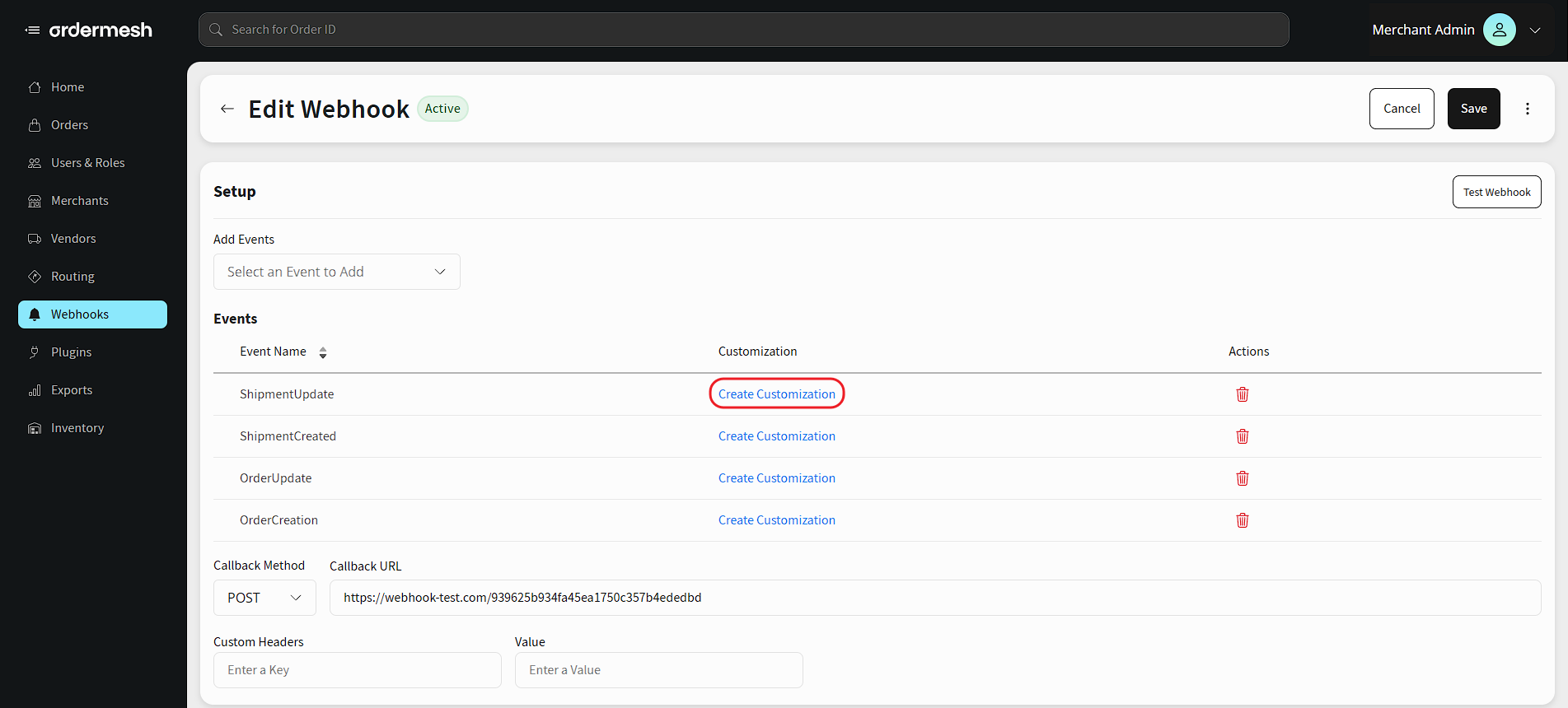 Webhooks - OrderMesh Developer Portal